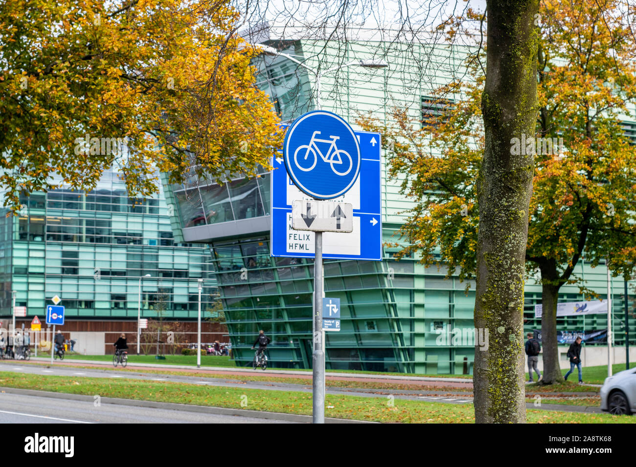 Dutch traffic sign: Bike path Stock Photo - Alamy