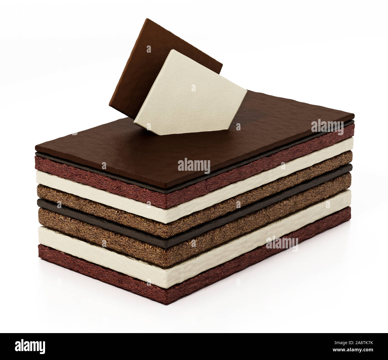 Chocolate cake slice with multiple layers. 3D illustration Stock Photo ...