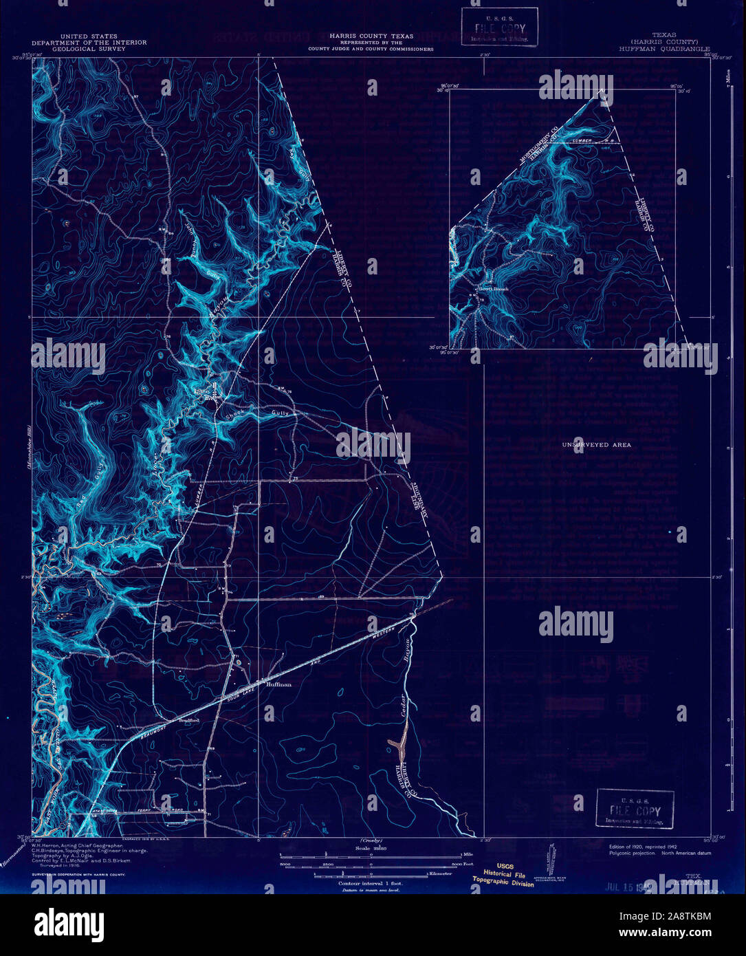 USGS TOPO Map Texas TX Huffman 110885 1920 31680 Inverted Restoration ...