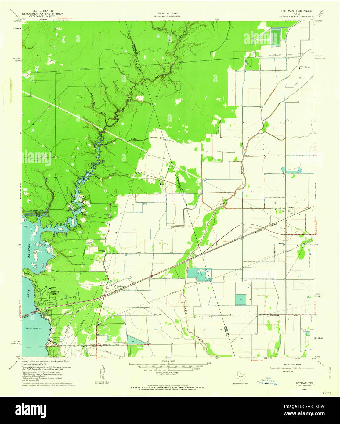 USGS TOPO Map Texas TX Huffman 110887 1960 24000 Restoration Stock ...