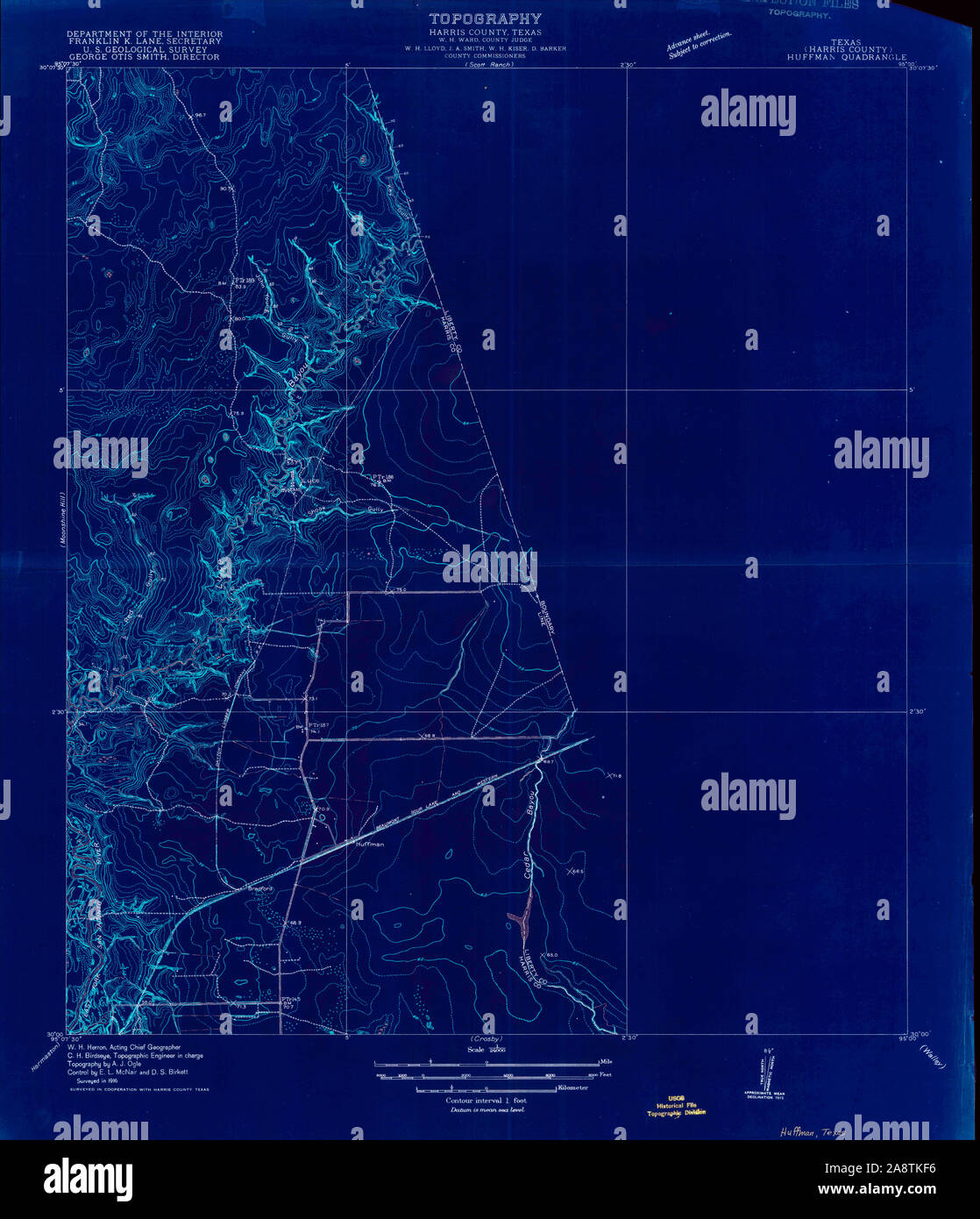 USGS TOPO Map Texas TX Huffman 128182 1916 24000 Inverted Restoration ...