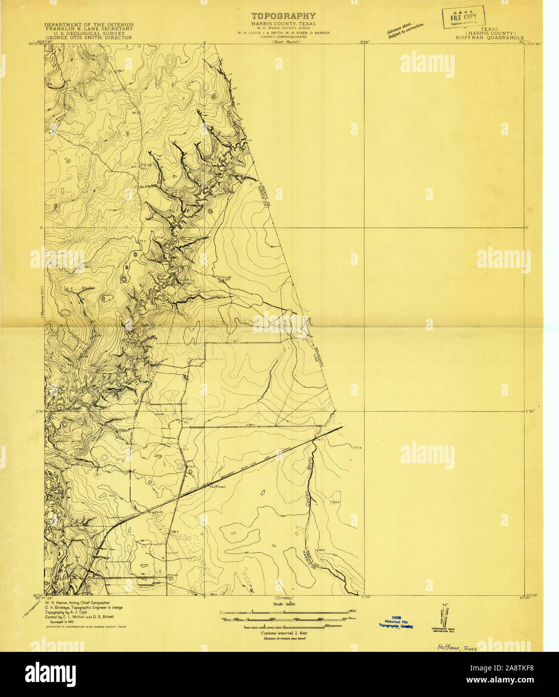 USGS TOPO Map Texas TX Huffman 128184 1916 24000 Restoration Stock ...