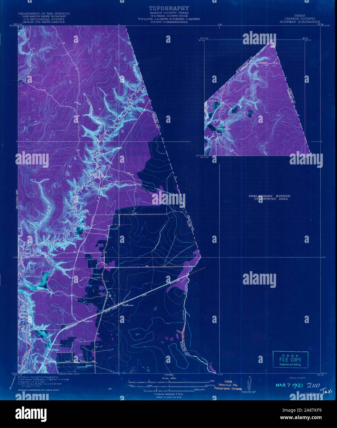 USGS TOPO Map Texas TX Huffman 128293 1920 31680 Inverted Restoration ...