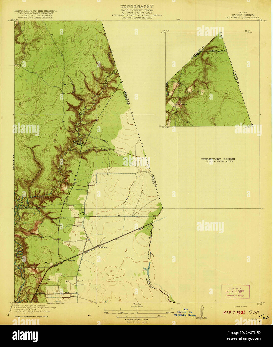 USGS TOPO Map Texas TX Huffman 128293 1920 31680 Restoration Stock ...