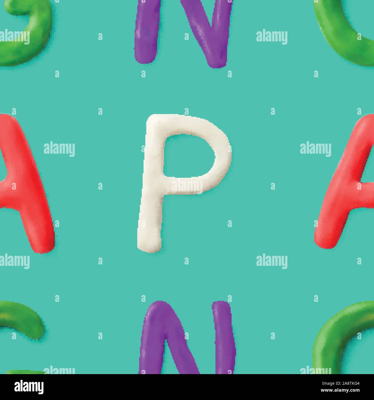 Seamless pattern with alphabet. Handmade modeling clay letters ...