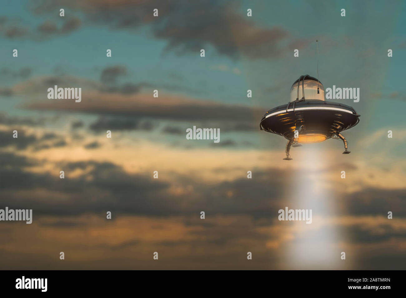 unidentified flying object floating in the sky 3d illustration Stock Photo - Alamy