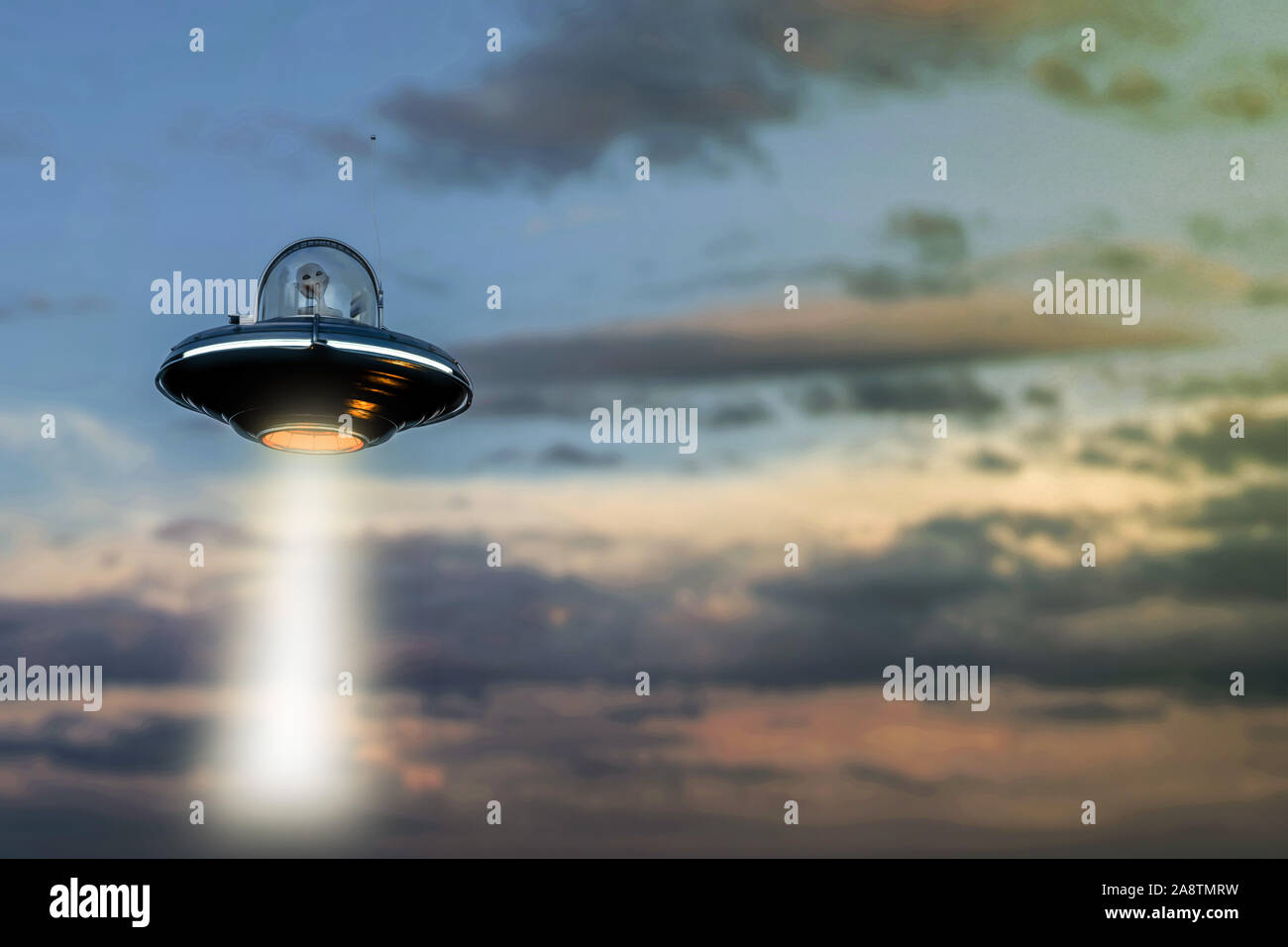 unidentified flying object floating in the sky 3d illustration Stock ...
