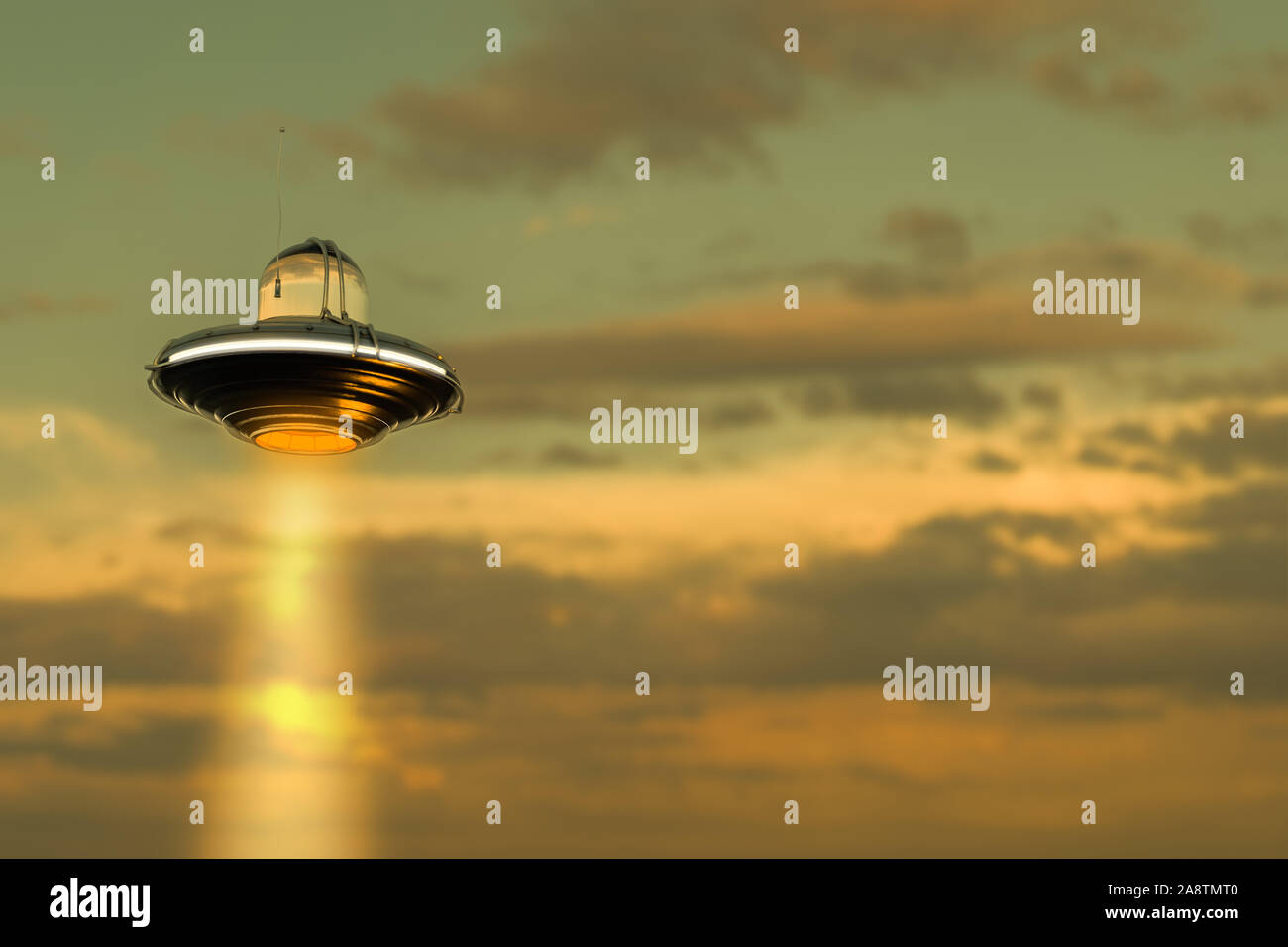 unidentified flying object floating in the sky 3d illustration Stock ...