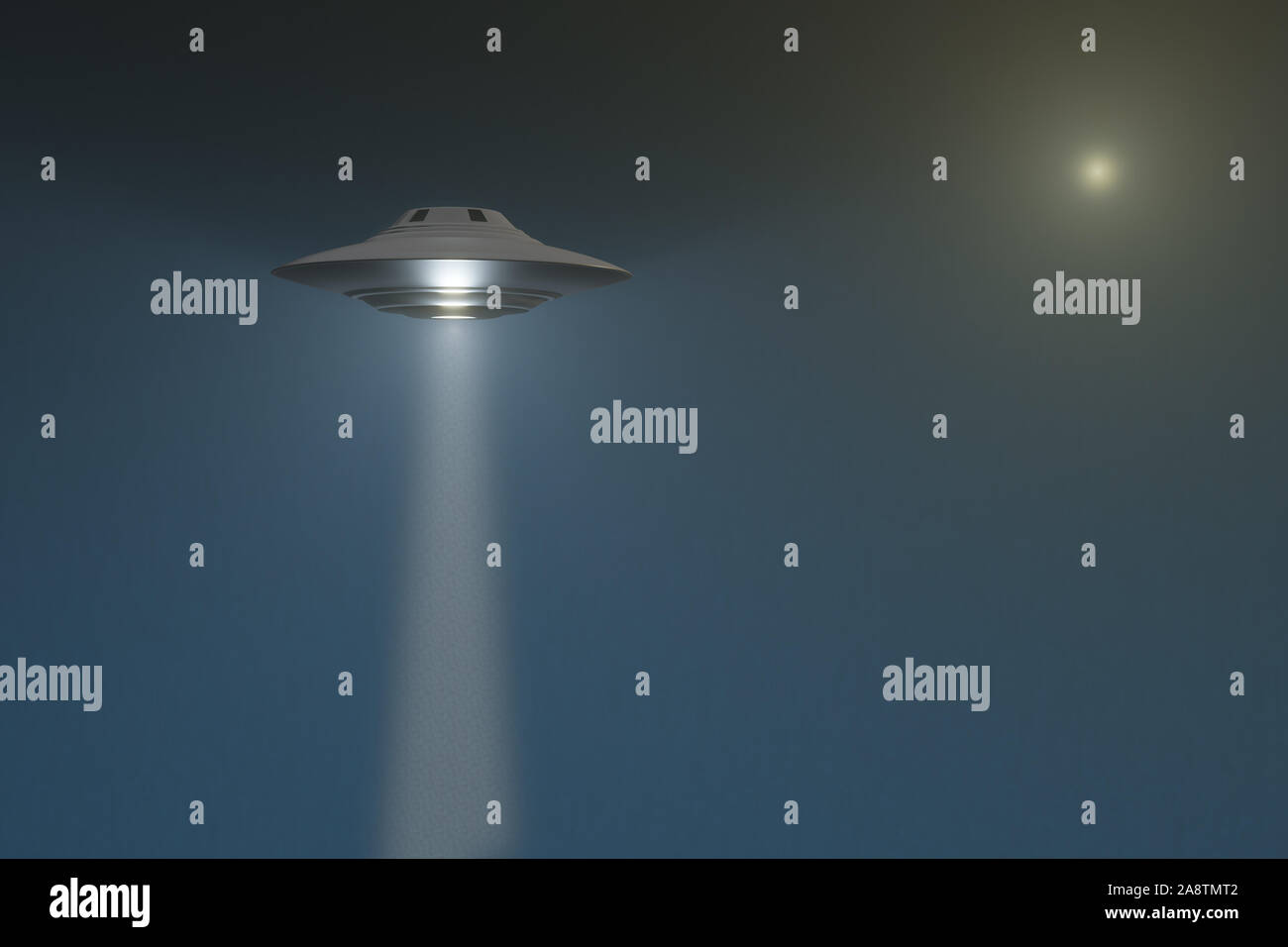 unidentified flying object floating in the sky 3d illustration Stock ...
