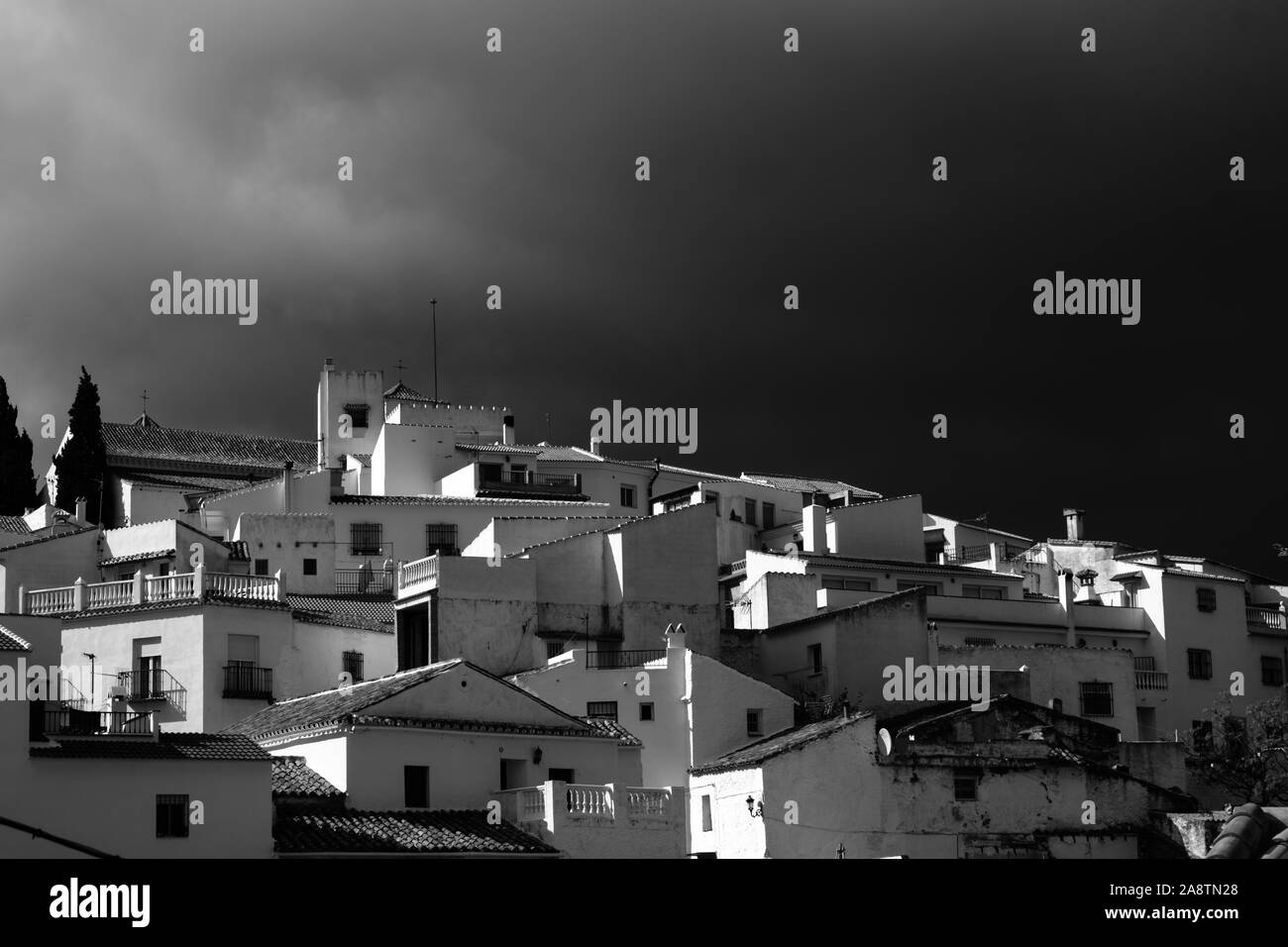 The mountain top white village of Comares, Malaga, Axarquia, Andalucia ...