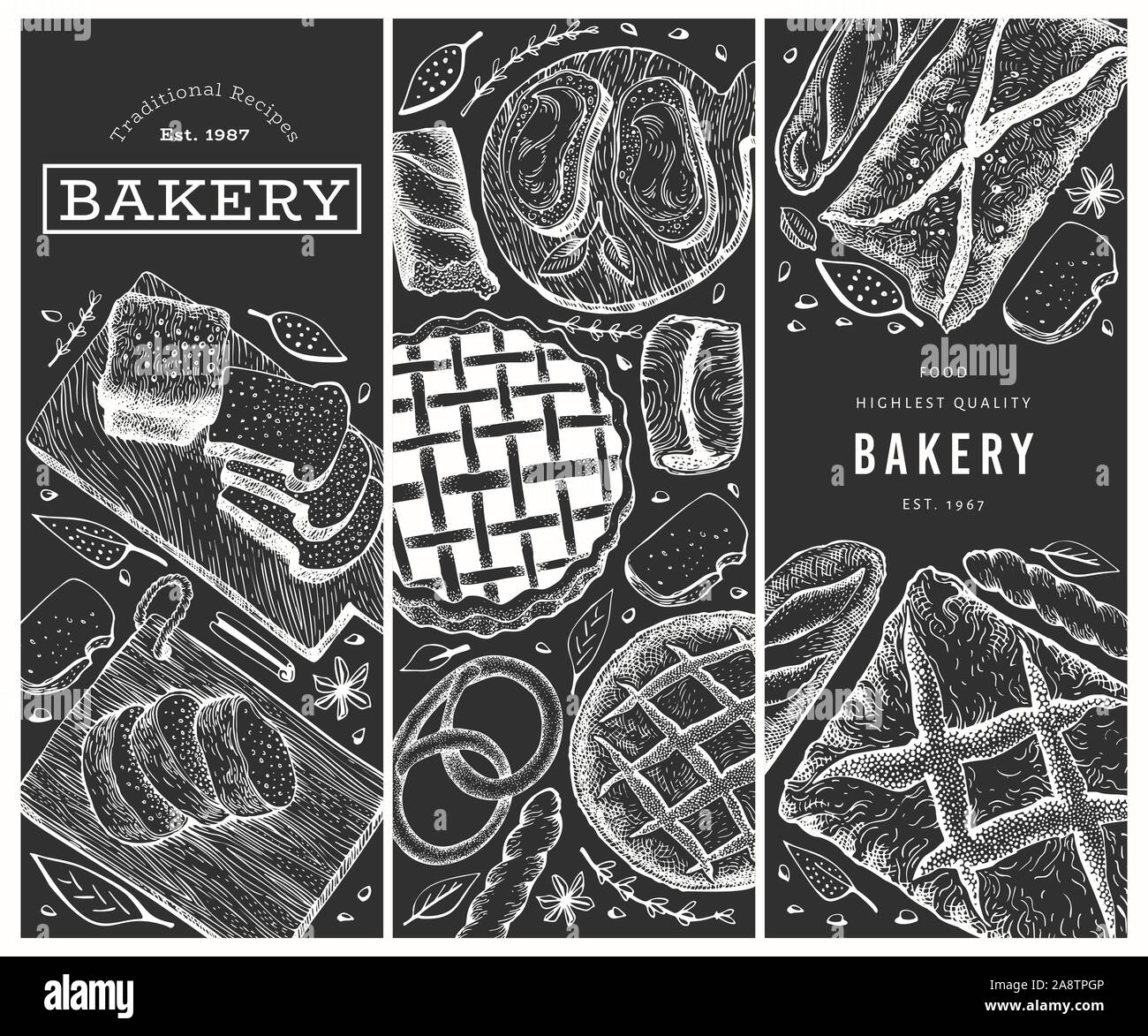 Bread and pastry banners set. Vector bakery hand drawn illustration on ...