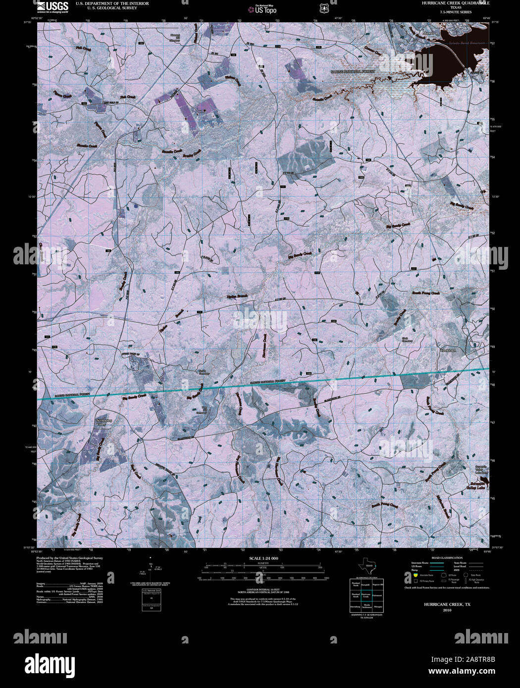 USGS TOPO Map Texas TX Hurricane Creek 20100930 TM Inverted Restoration ...