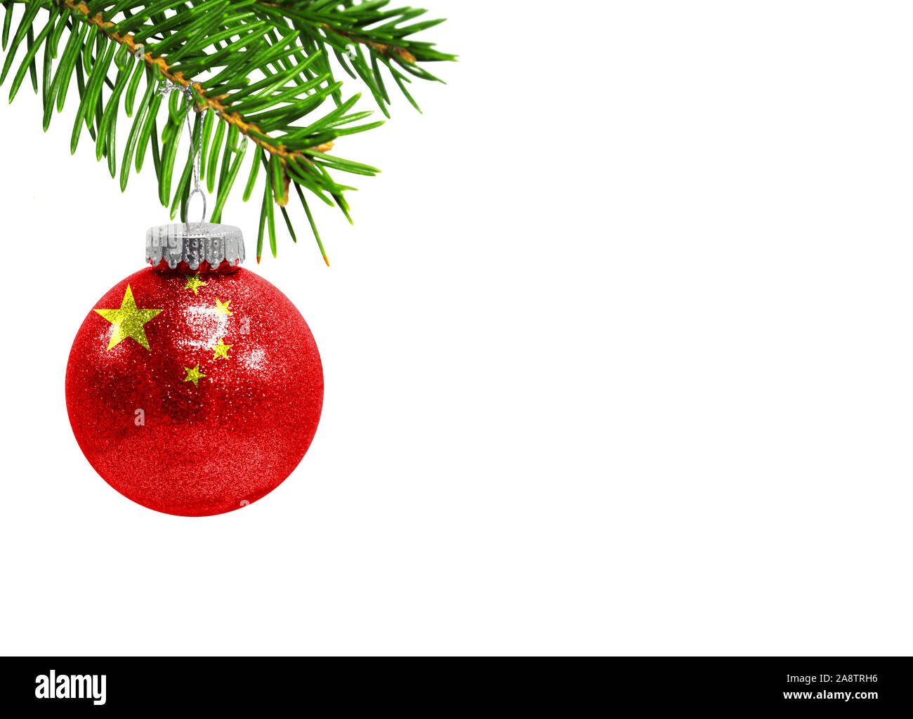 Glass Christmas ball toy isolated on white background with the flag of ...