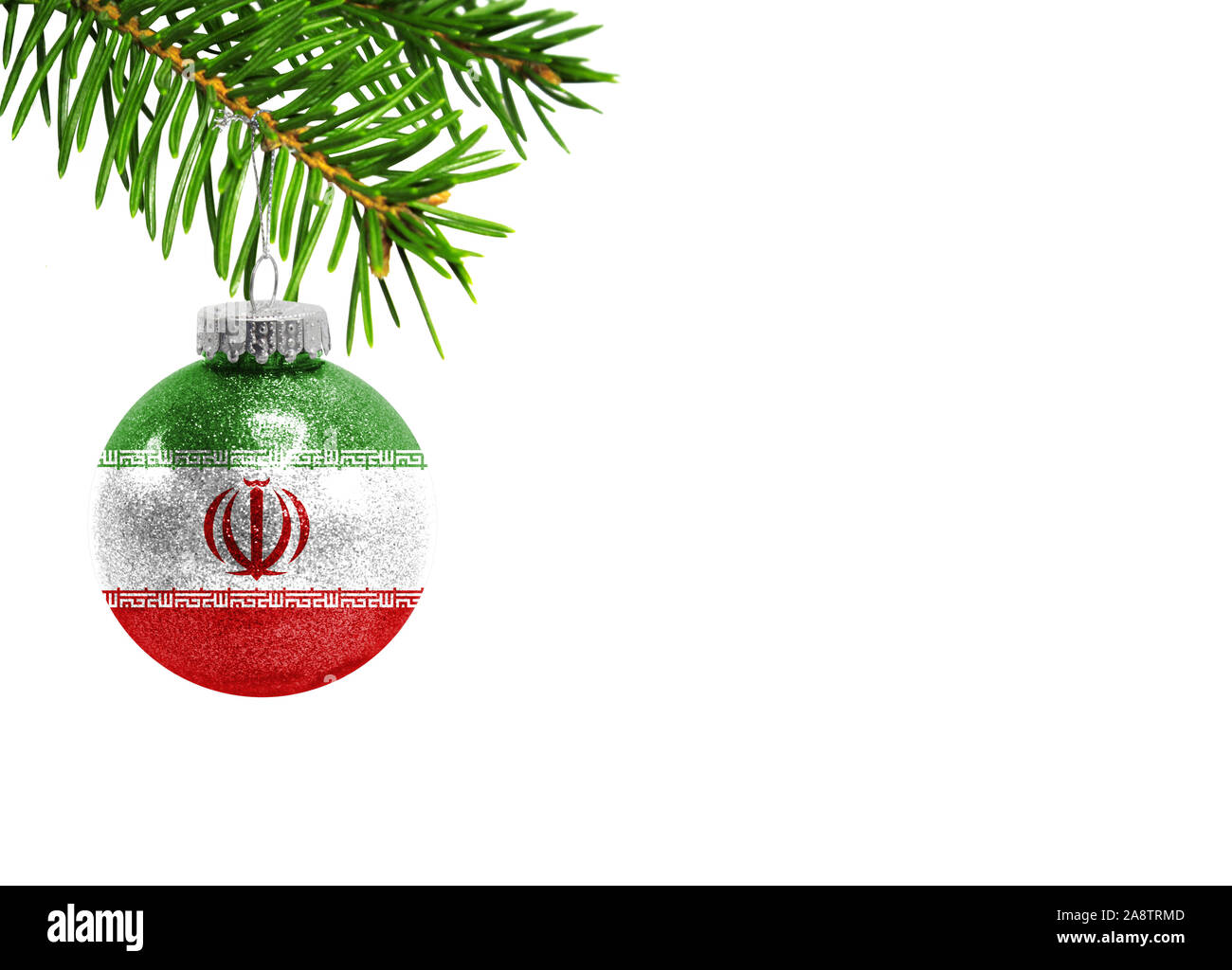 Glass Christmas ball toy isolated on white background with the flag of ...