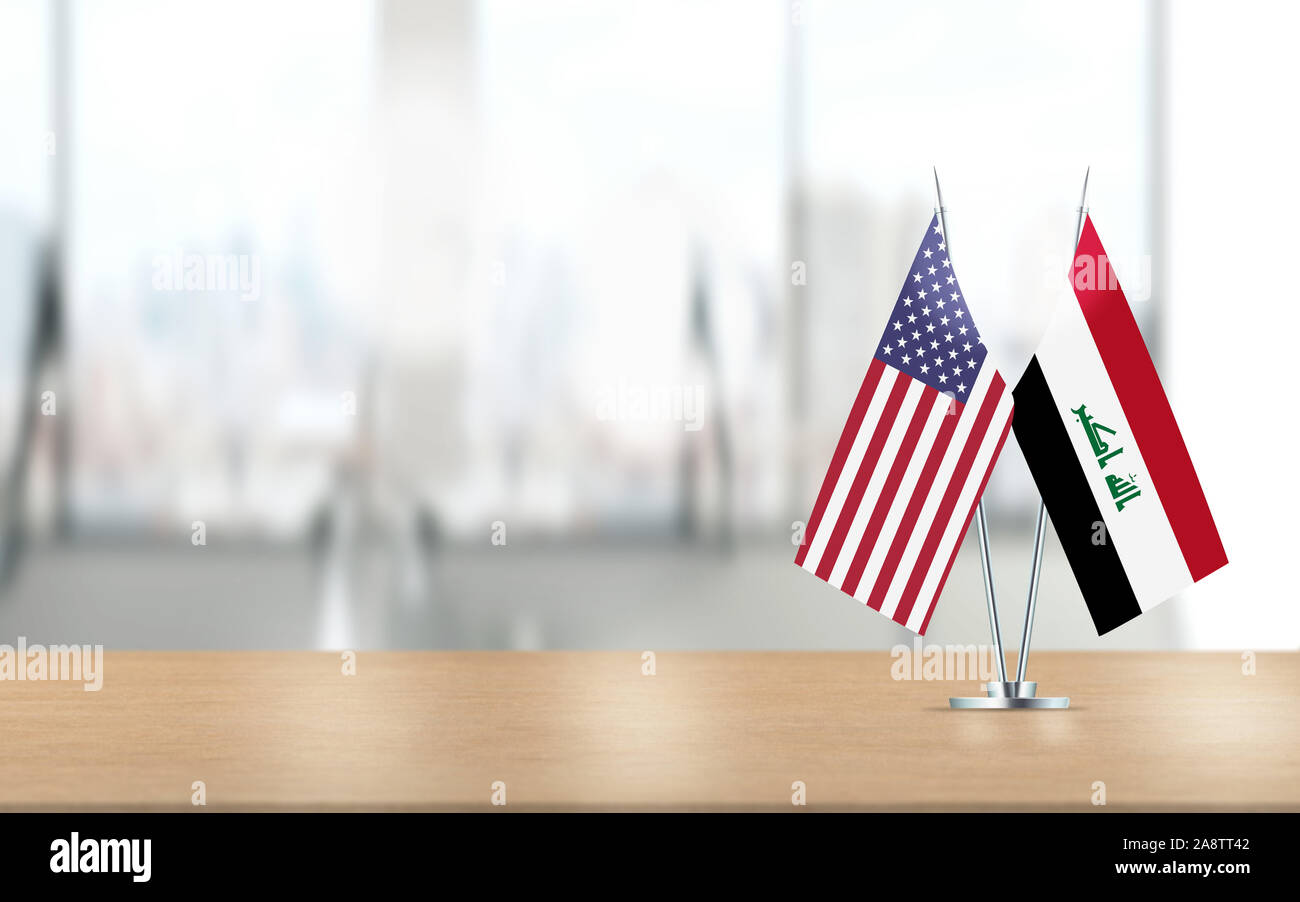 American and Iraqi flags are paired together. Realistic 3D lighting and ...