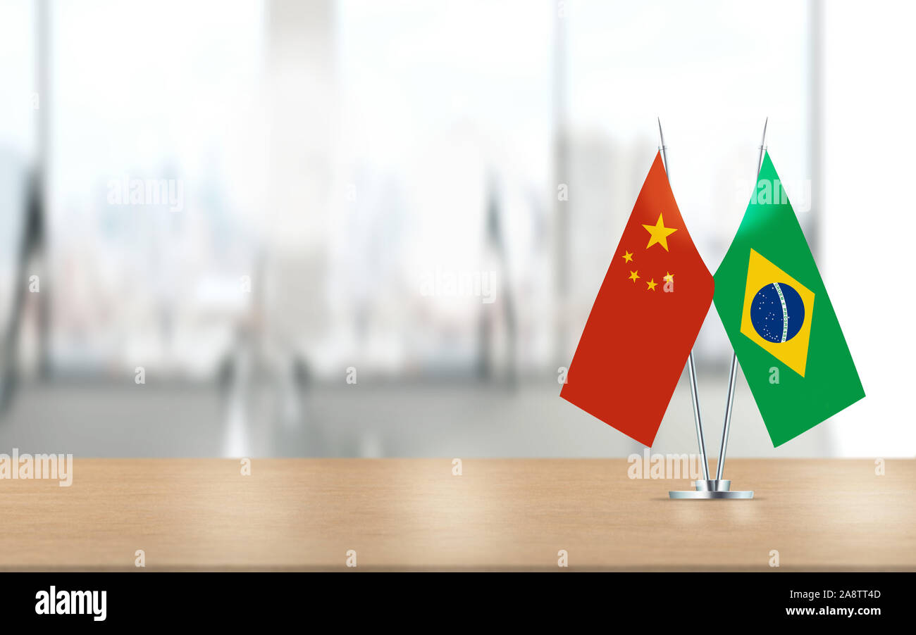 Chinese and Brazilian flags are paired together. Realistic 3D lighting ...
