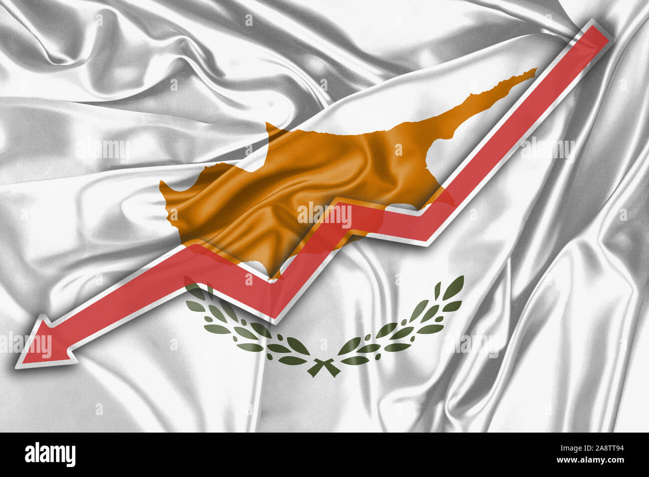 Shiny crippled Cypriot flag is with arrow symbol on it representing ...