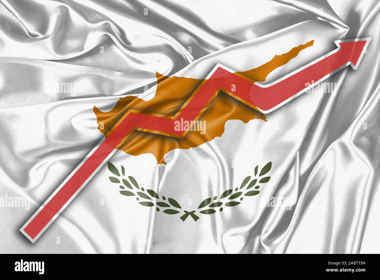 Shiny crippled Cypriot flag is with arrow symbol on it representing ...