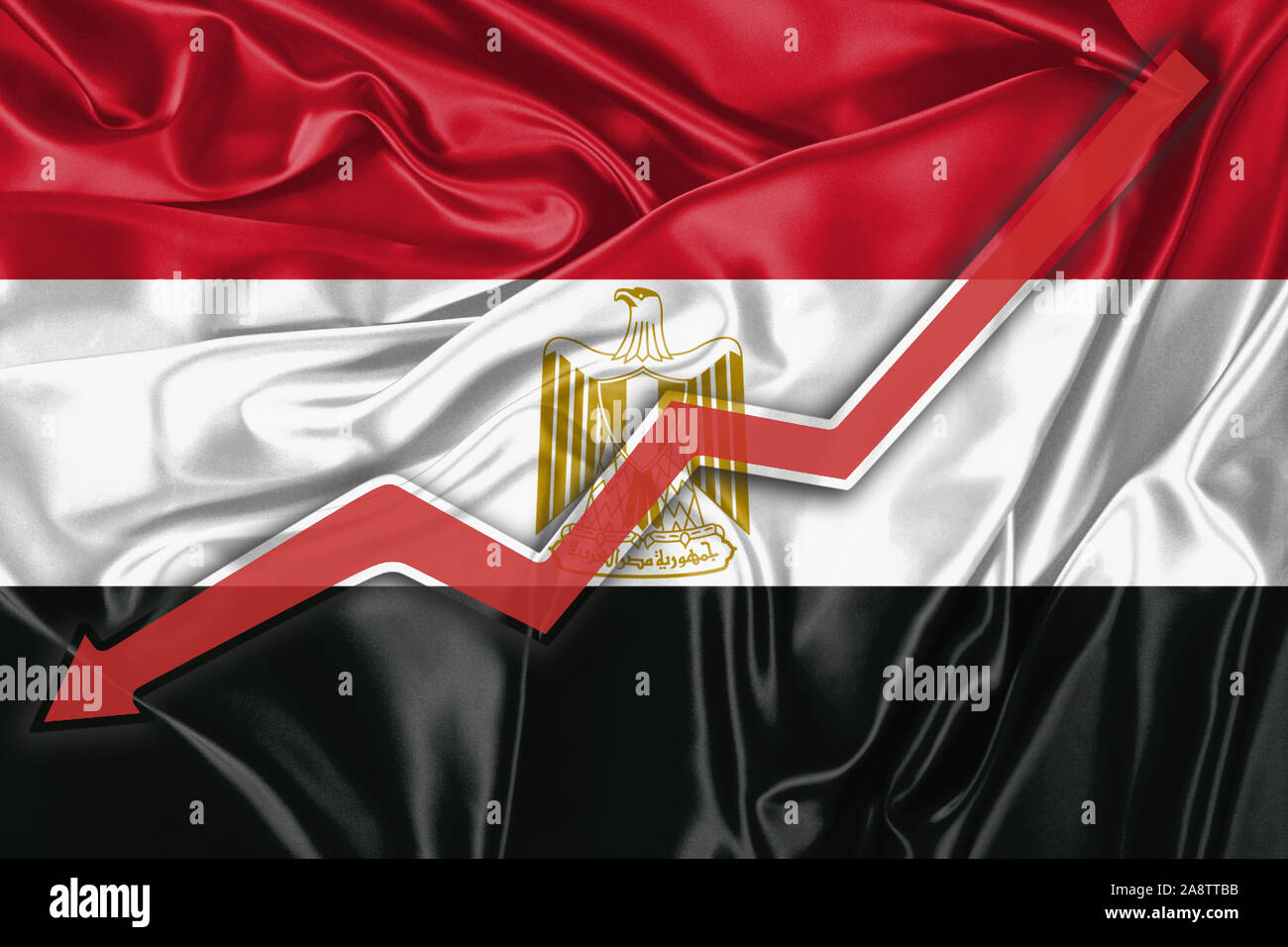 Shiny crippled Egyptian flag is with arrow symbol on it representing ...