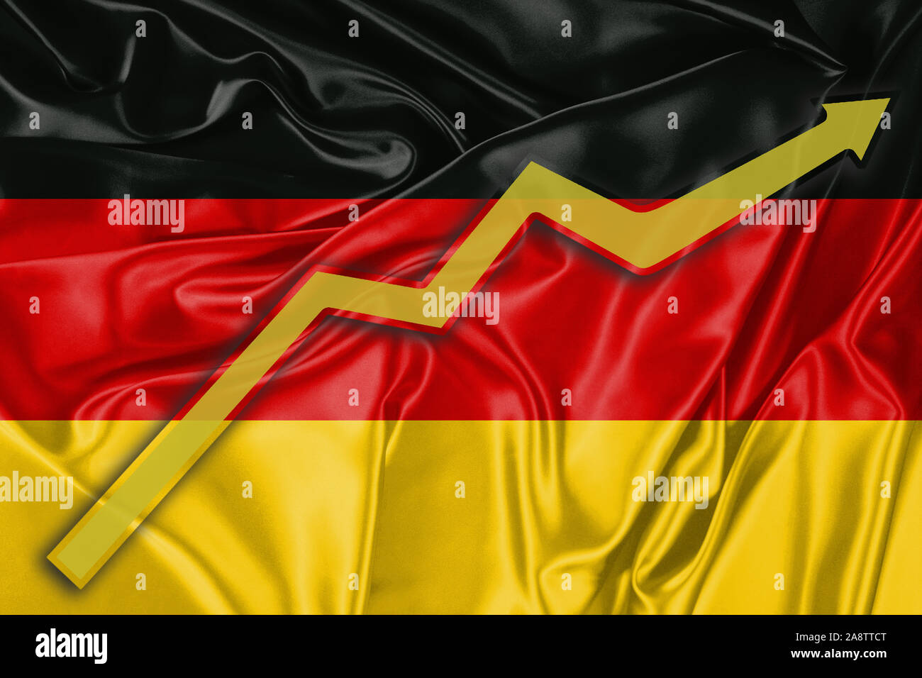 Shiny crippled German flag is with arrow symbol on it representing ...