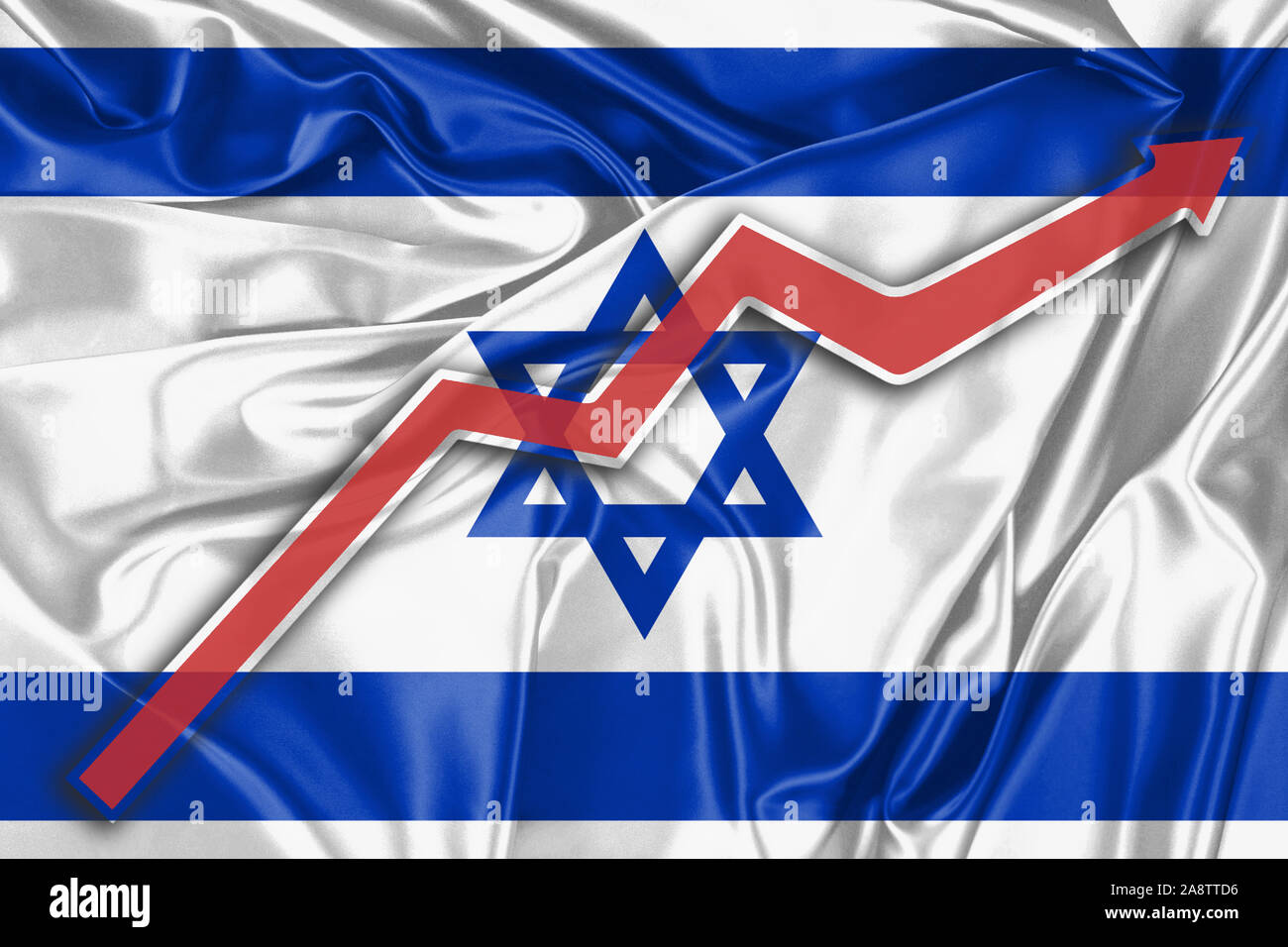 Shiny crippled Israeli flag is with arrow symbol on it representing ...
