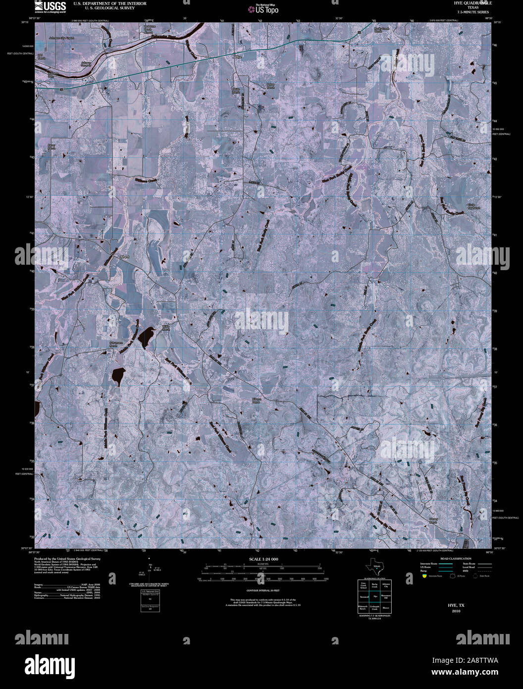 USGS TOPO Map Texas TX Hye 20100519 TM Inverted Restoration Stock Photo ...