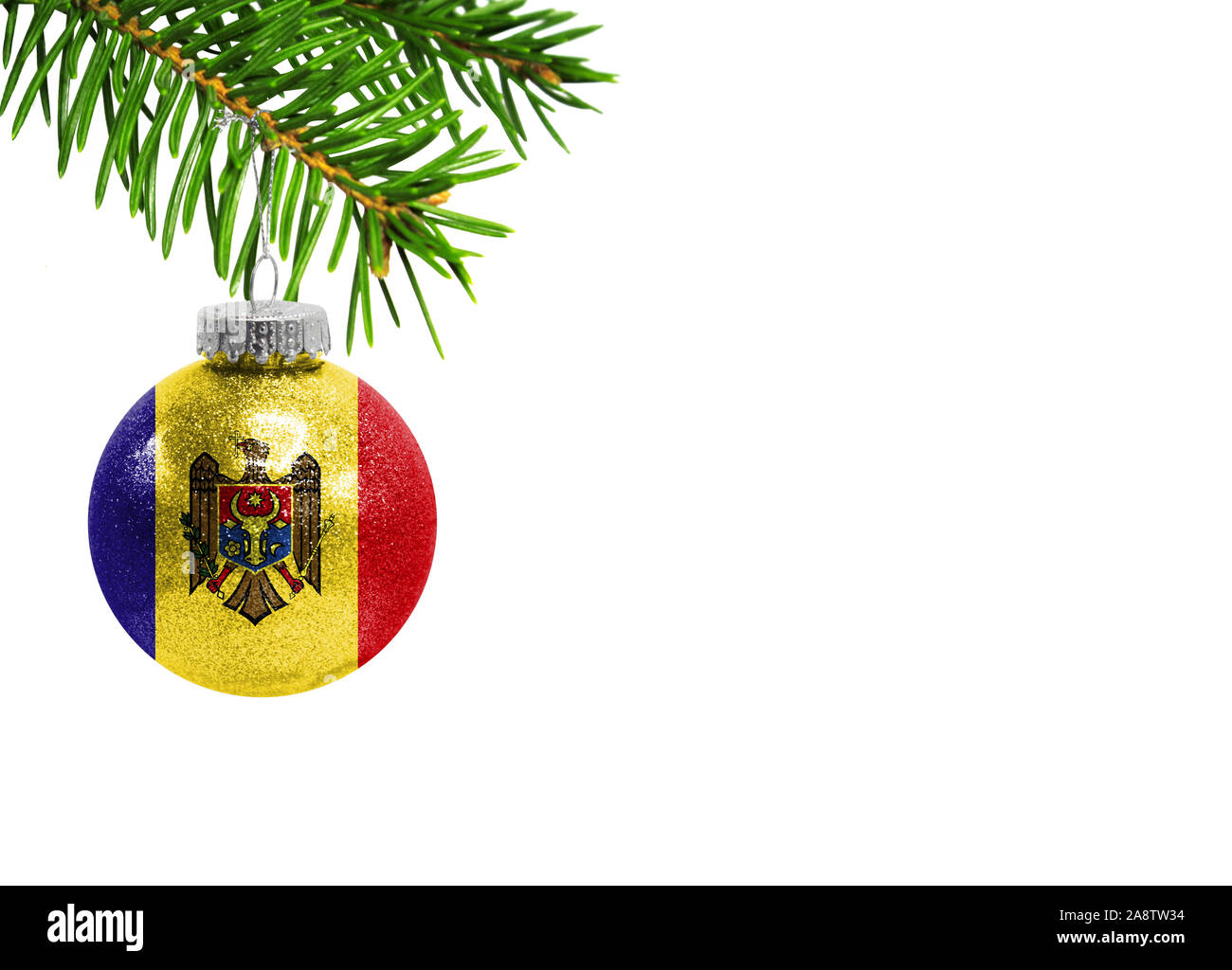 Glass Christmas ball toy isolated on white background with the flag of ...