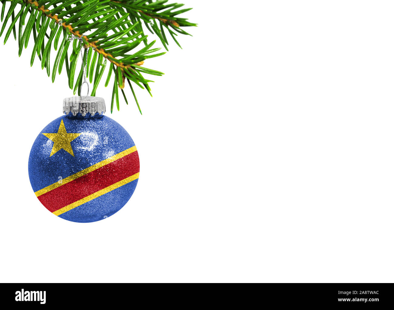 Glass Christmas ball toy isolated on white background with the flag of ...