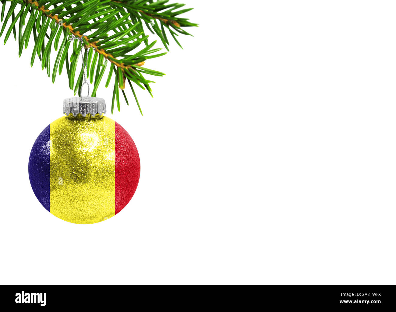 Glass Christmas ball toy isolated on white background with the flag of ...