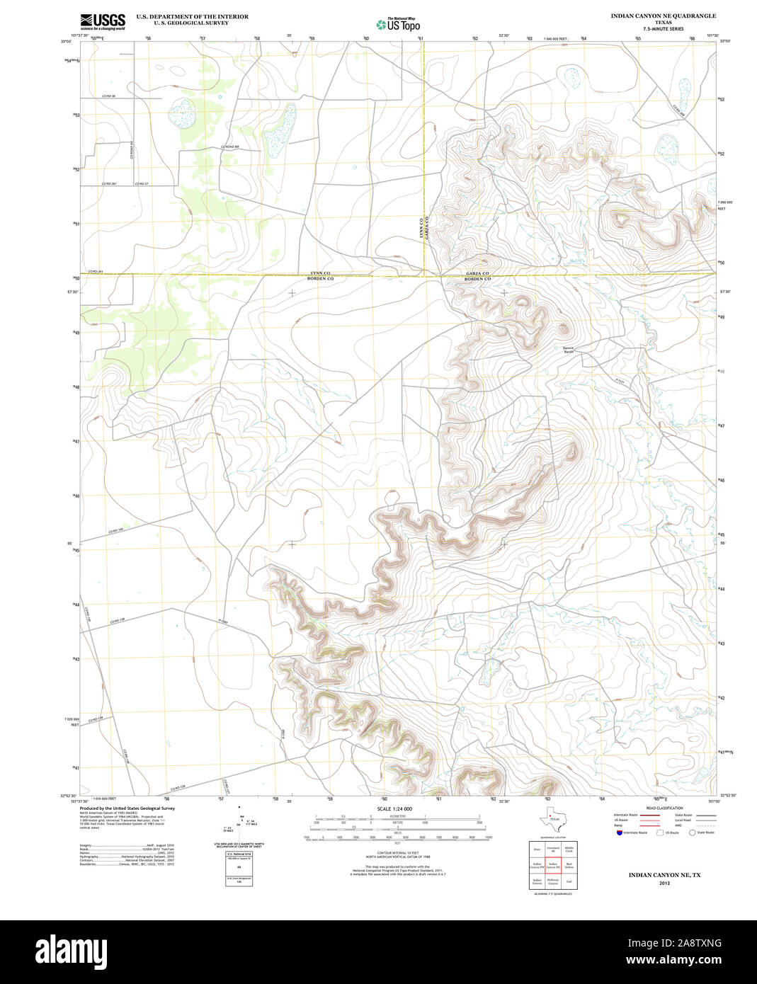 USGS TOPO Map Texas TX Indian Canyon NE 20121106 TM Restoration Stock ...