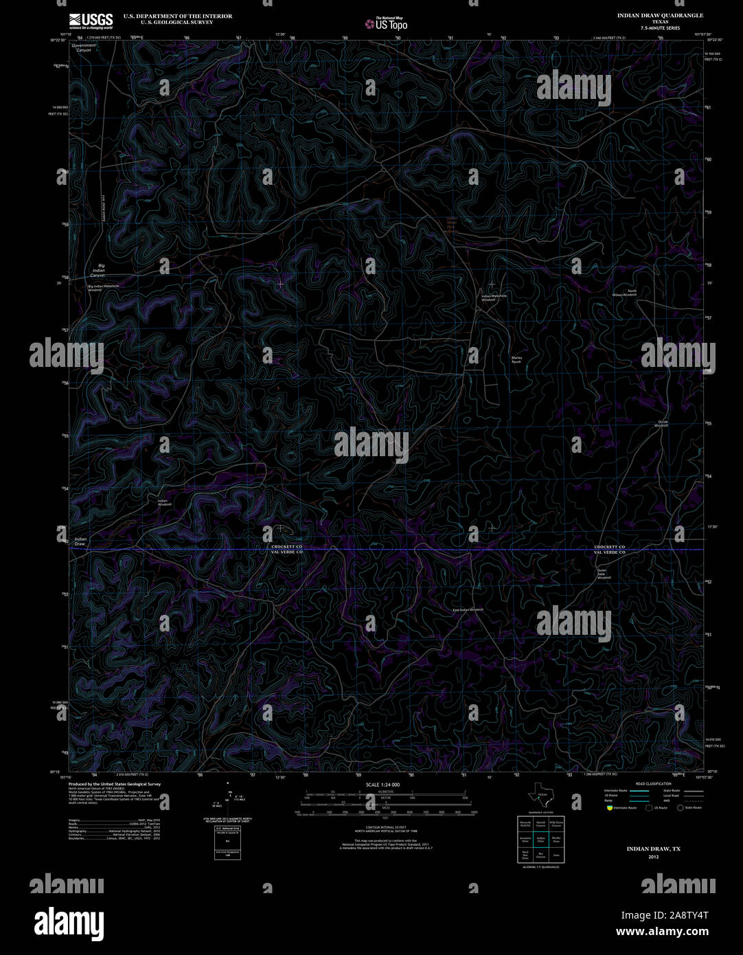 USGS TOPO Map Texas TX Indian Draw 20121203 TM Inverted Restoration ...