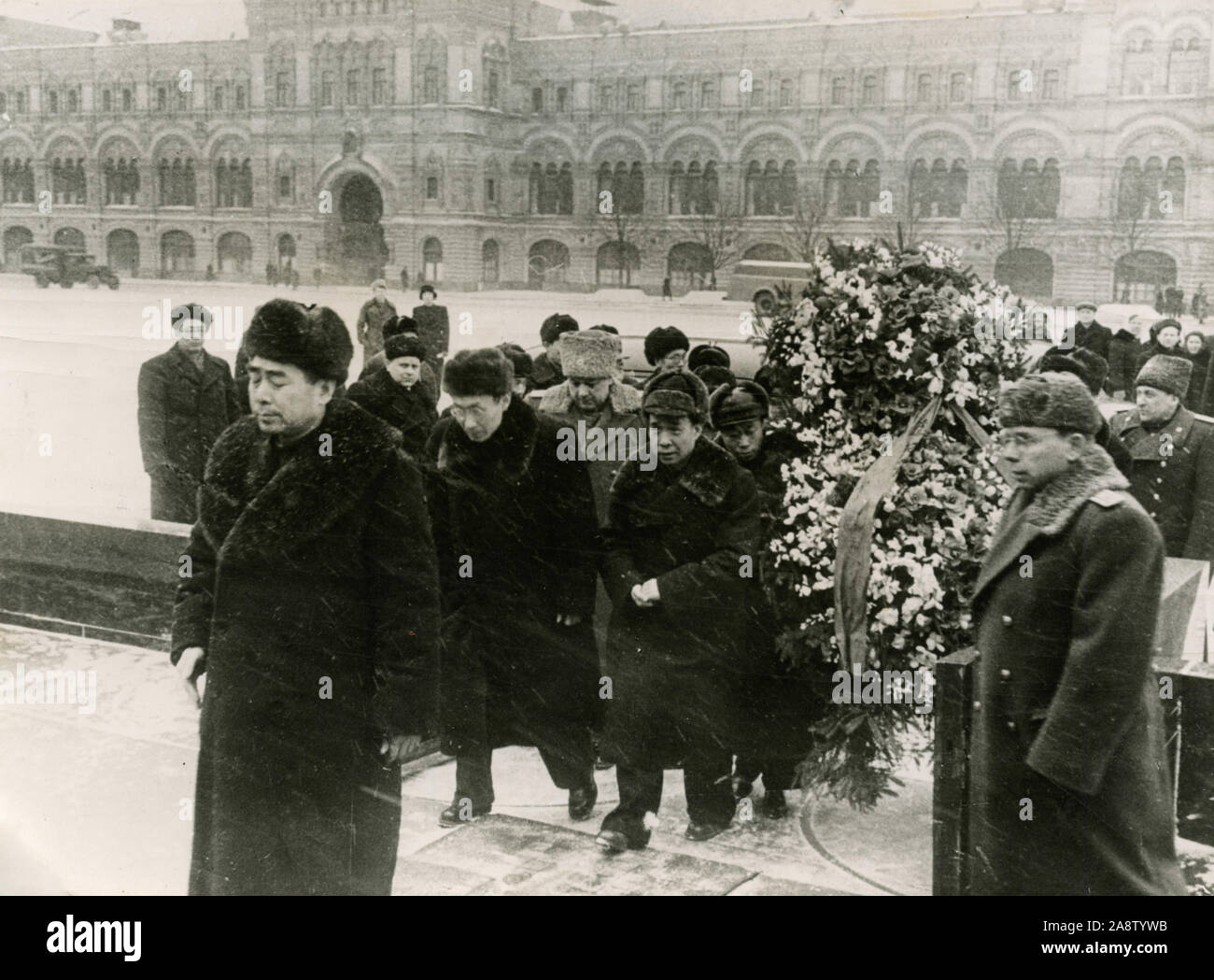 Chinese chairman Chou-En-Laj with members of the Chinese delegation ...