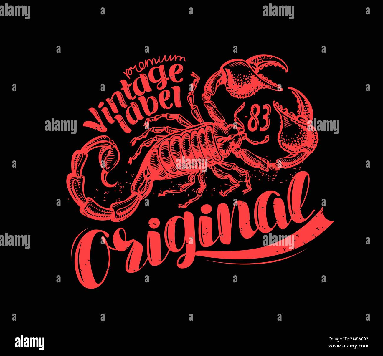 Scorpion label t-shirt design. Vintage animal vector illustration Stock ...