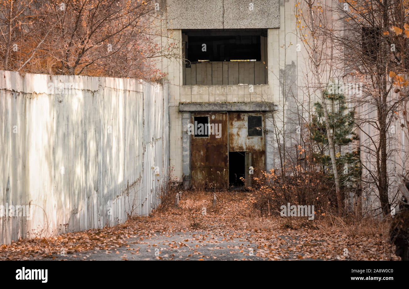 basement of an abandoned building in Chernobyl Ukoain in the autumn ...
