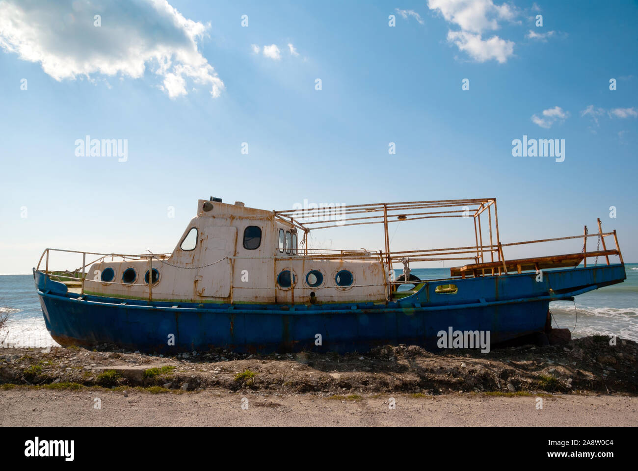 old fishing boat on the beach Stock Photo - Alamy