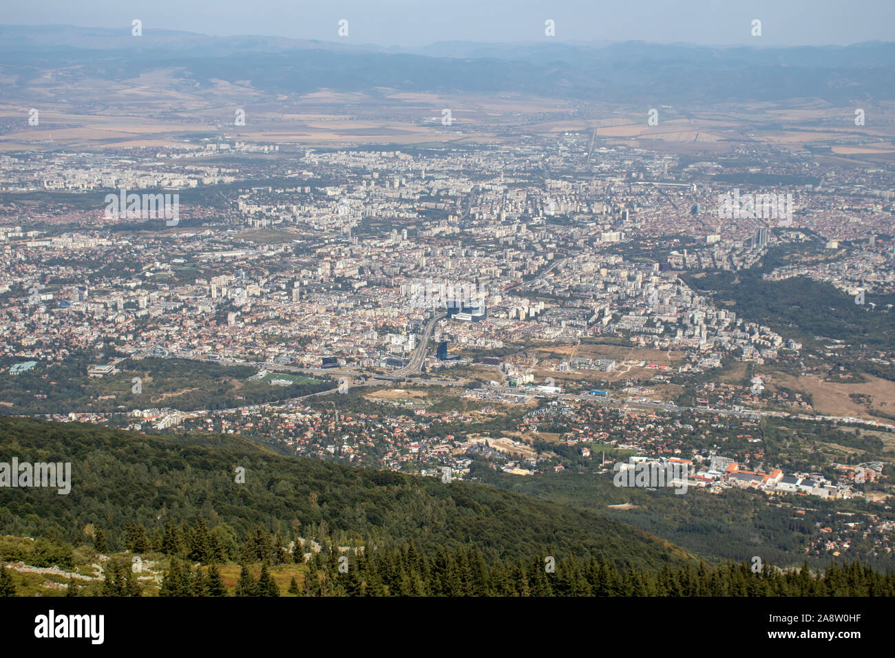 Amazing panorama of city of Sofia from Kamen Del Peak at Vitosha Mountain, Bulgaria Stock Photo ...