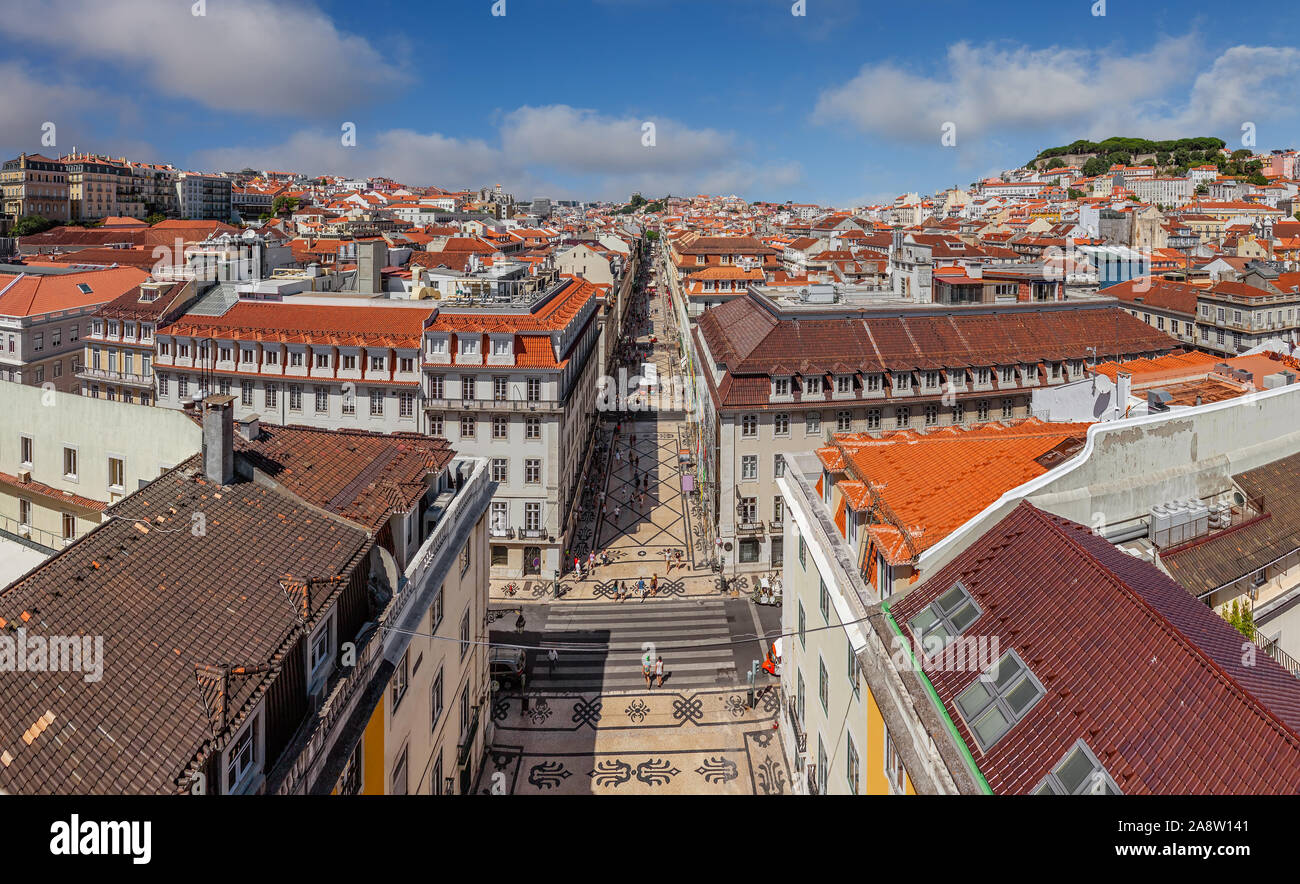 Aerial view of Rua Augusta Street in the Baixa District of Lisbon ...