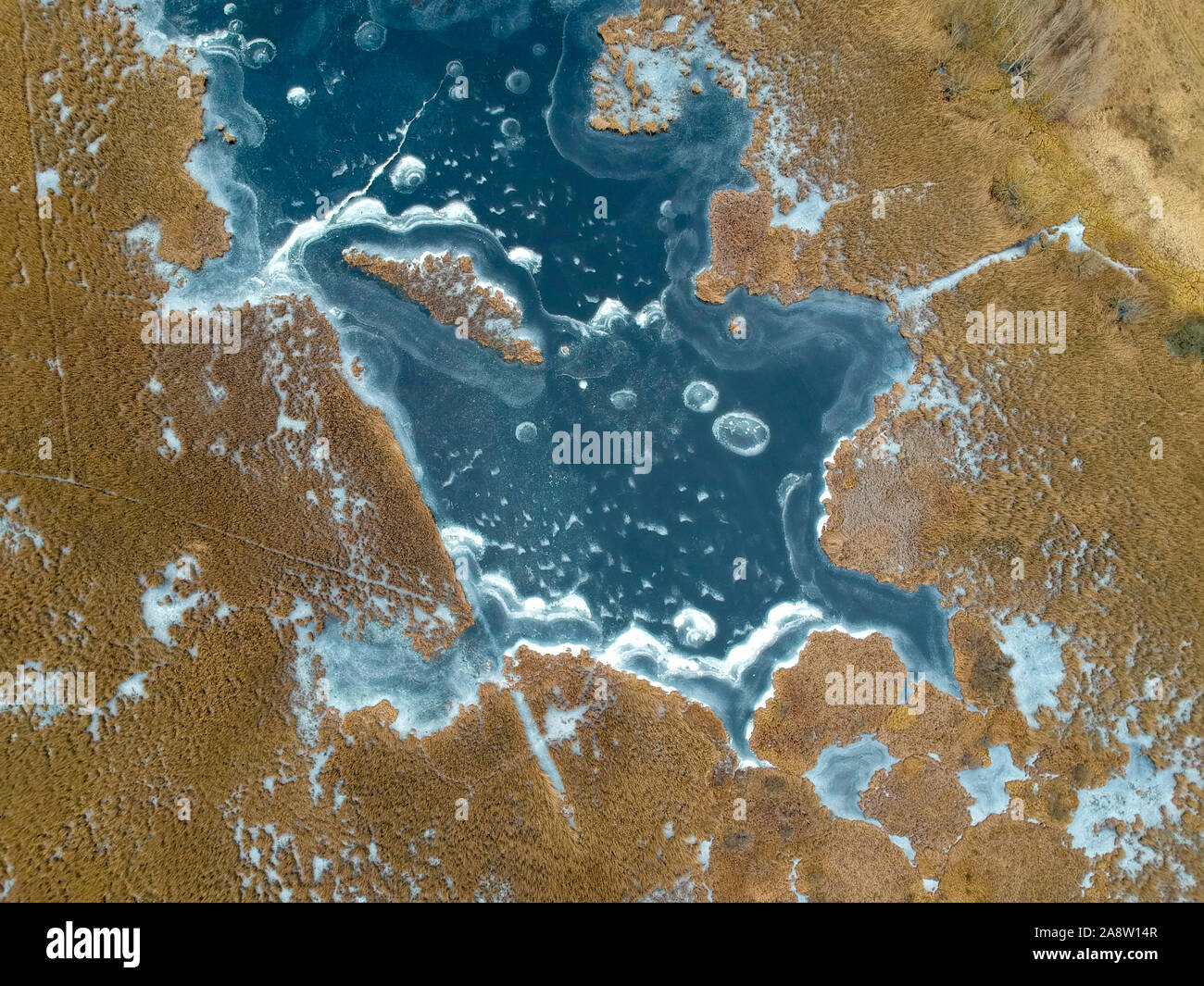Aerial view of frozen lake Stock Photo - Alamy