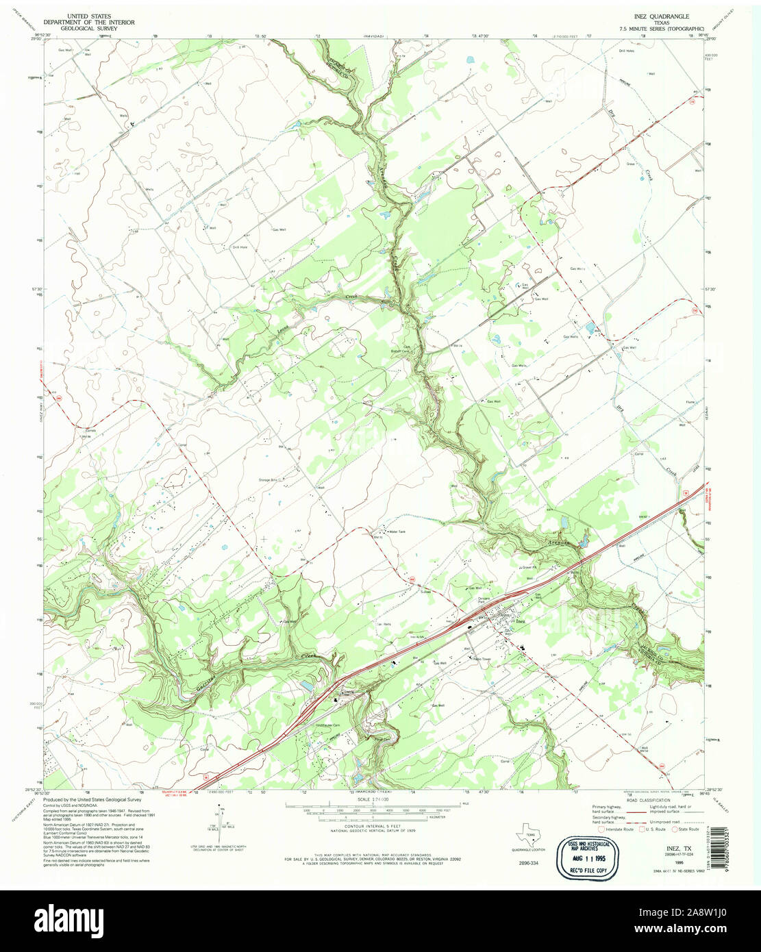 USGS TOPO Map Texas TX Inez 117898 1995 24000 Restoration Stock Photo ...