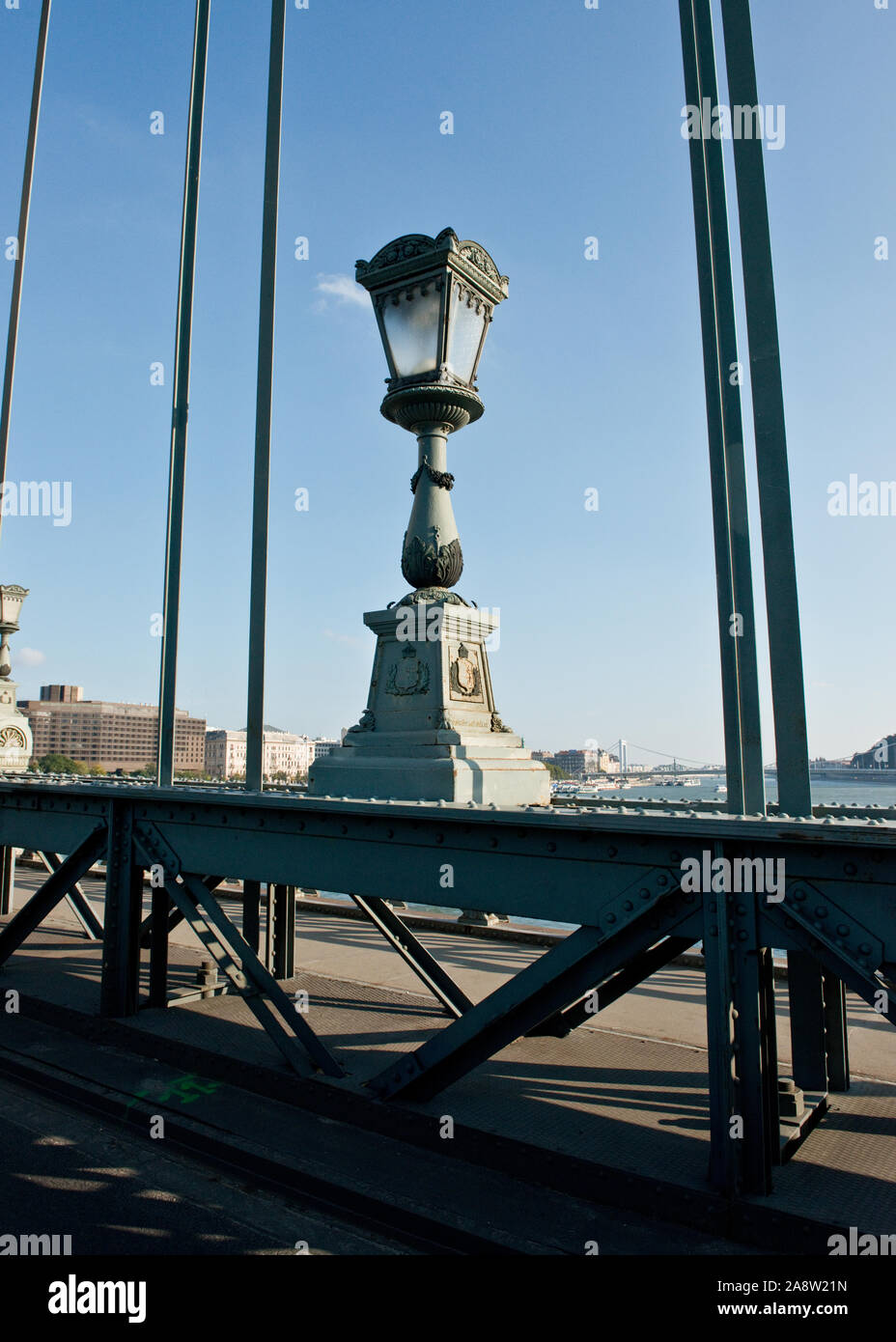 Architectural detail of lamp post on Budapest Chain Bridge Stock Photo ...