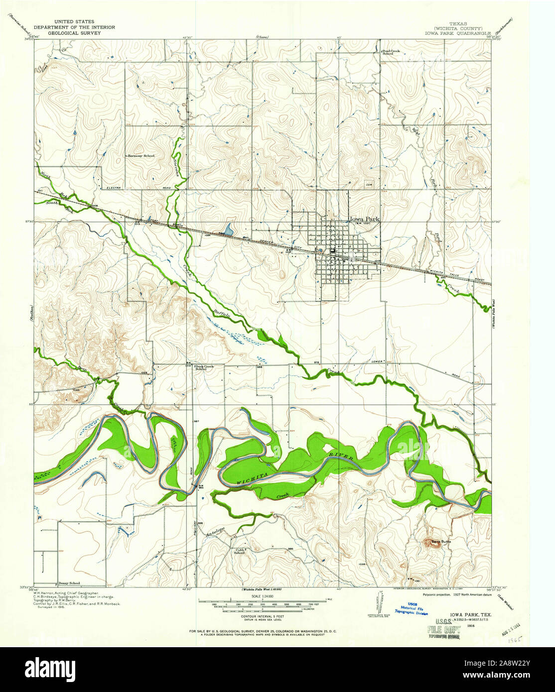 USGS TOPO Map Texas TX Iowa Park 111004 1916 24000 Restoration Stock ...