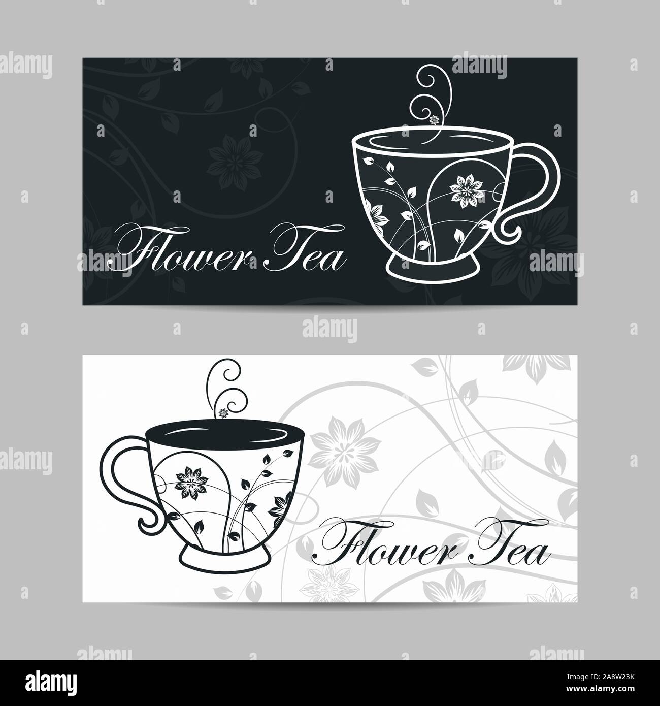 Set of horizontal banners. Cup with floral design elements. Vector ...
