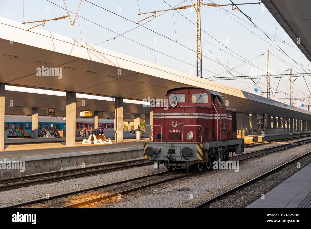 SOFIA, BULGARIA - SEPTEMBER 15, 2019: Sunset view of Central Railway ...