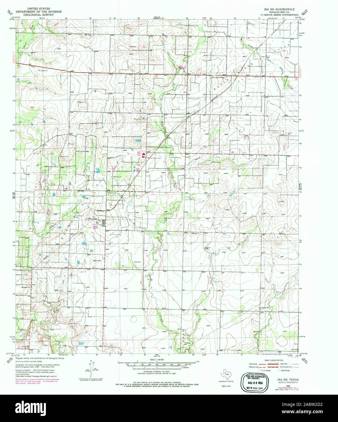 USGS TOPO Map Texas TX Ira NE 111007 1952 24000 Restoration Stock Photo ...