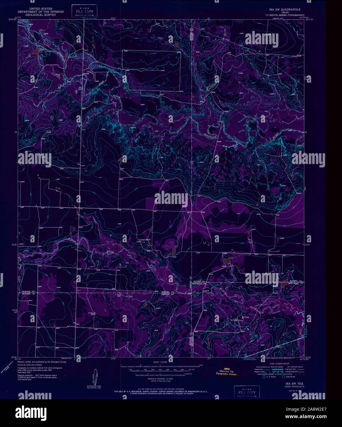 USGS TOPO Map Texas TX Ira SW 111010 1951 24000 Inverted Restoration ...