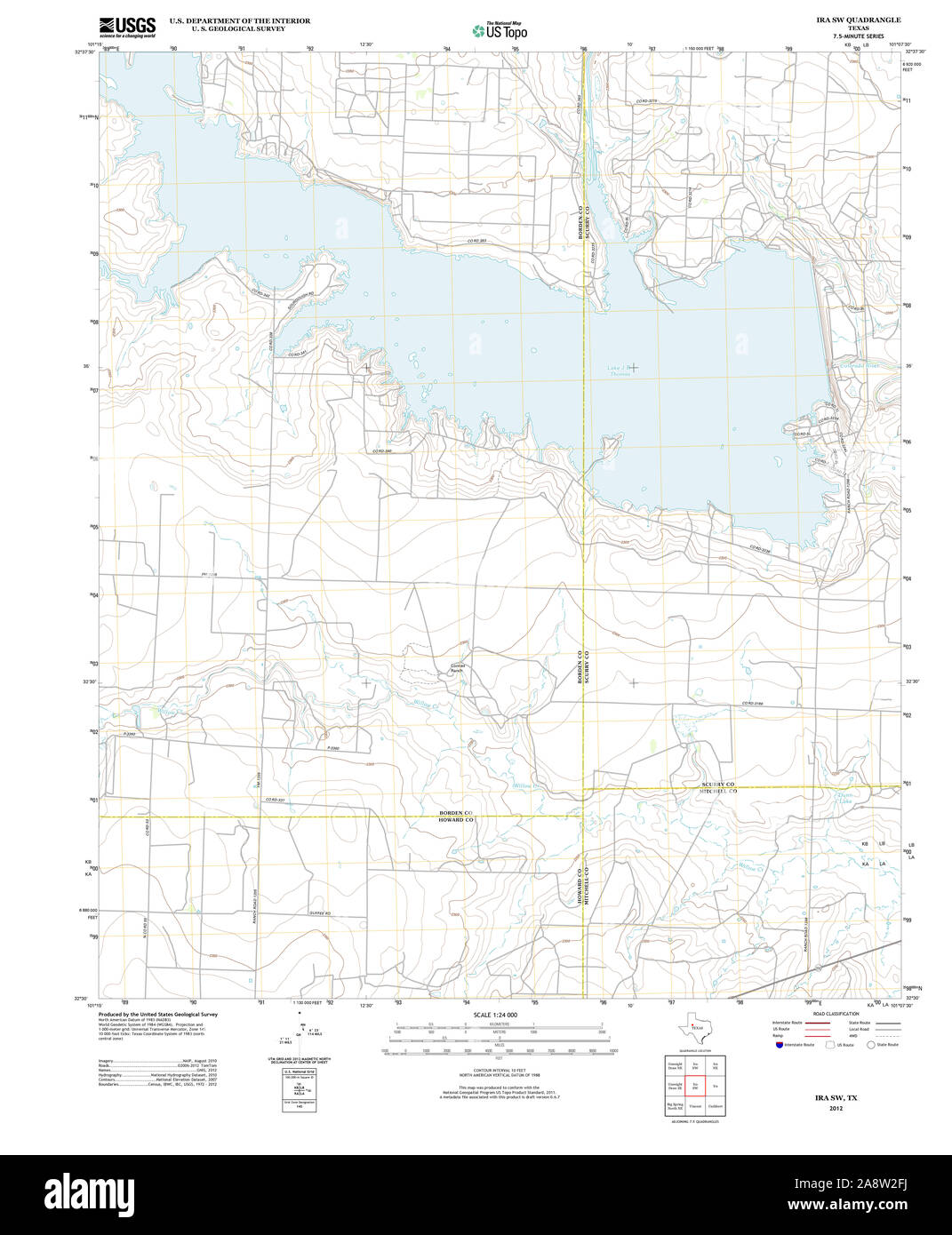 USGS TOPO Map Texas TX Ira SW 20121115 TM Restoration Stock Photo - Alamy