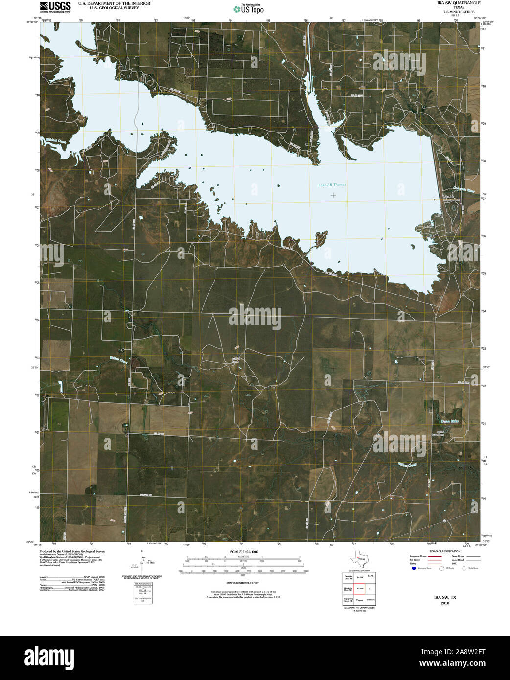 USGS TOPO Map Texas TX Ira SW 20100304 TM Restoration Stock Photo - Alamy