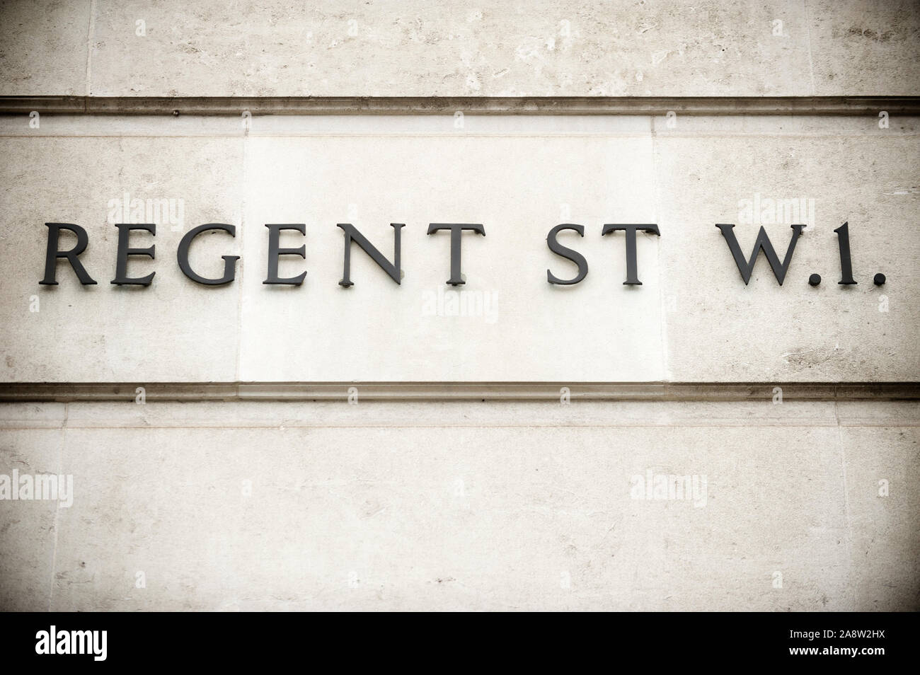 Traditional Regent Street sign in raised metal lettering on old ...