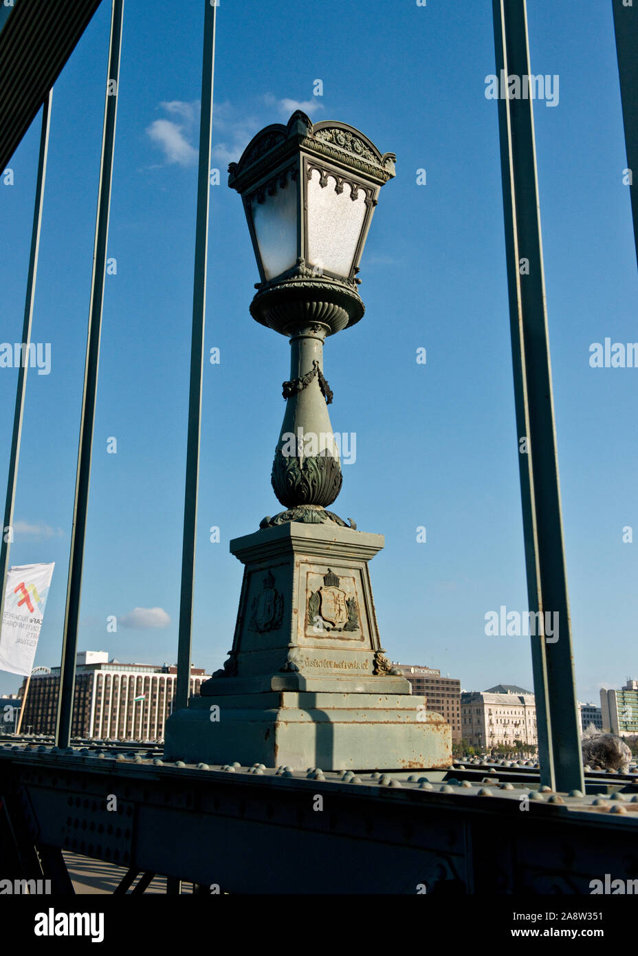 Architectural detail of lamp post on Budapest Chain Bridge Stock Photo ...