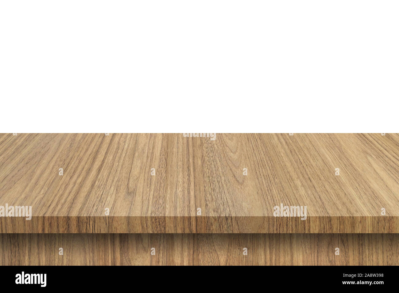 Empty wood table on isolate white background and display montage with ...